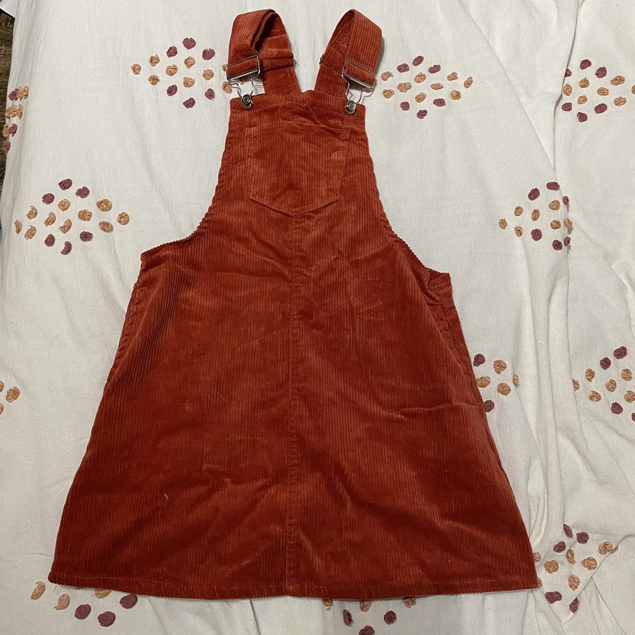 super cute burnt orange overall dress in great... - Depop