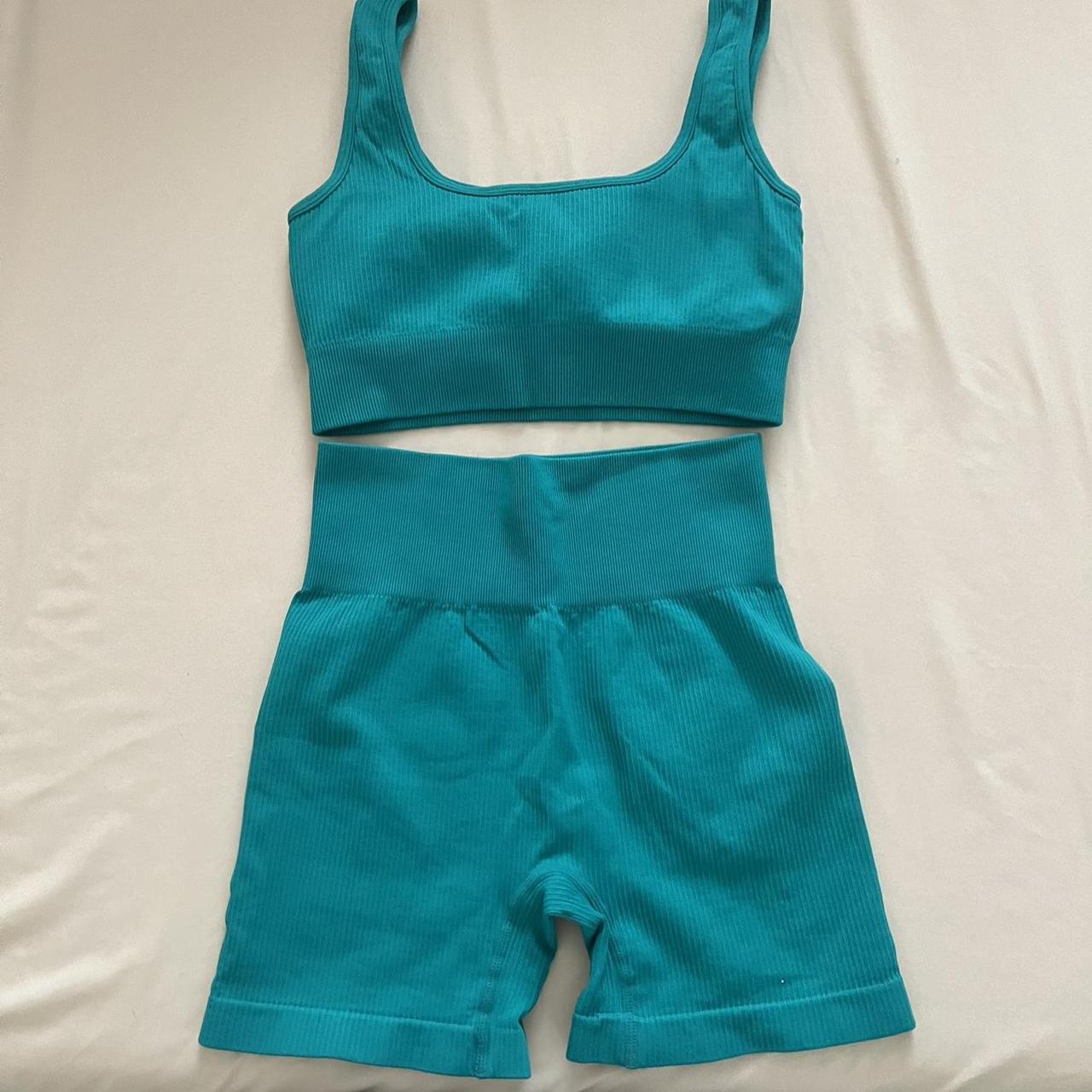 amazon teal ribbed workout set - Depop