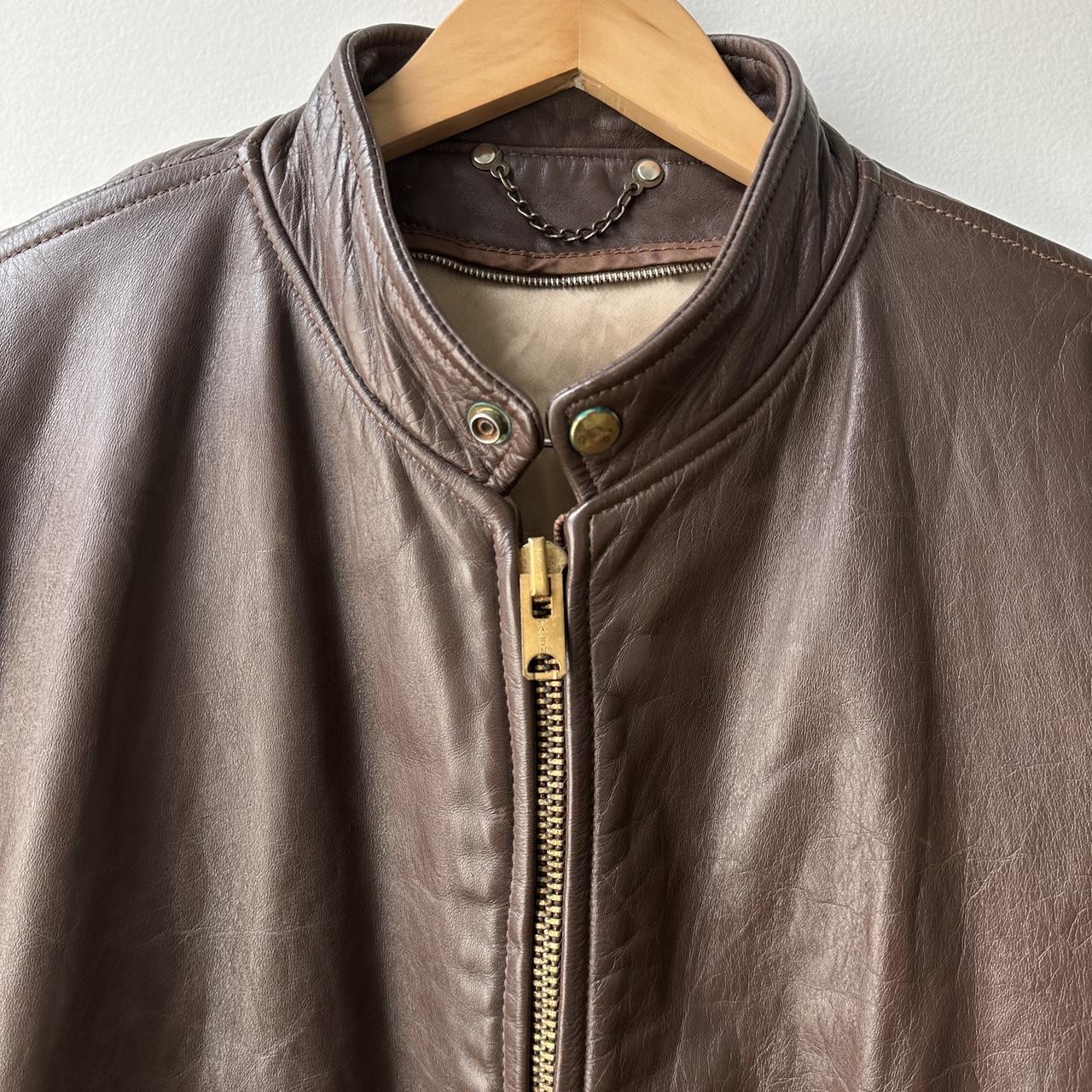 vintage boxy brown leather jacket, very sturdy size... - Depop