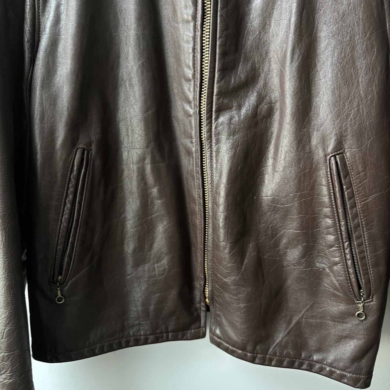 vintage boxy brown leather jacket, very sturdy size... - Depop