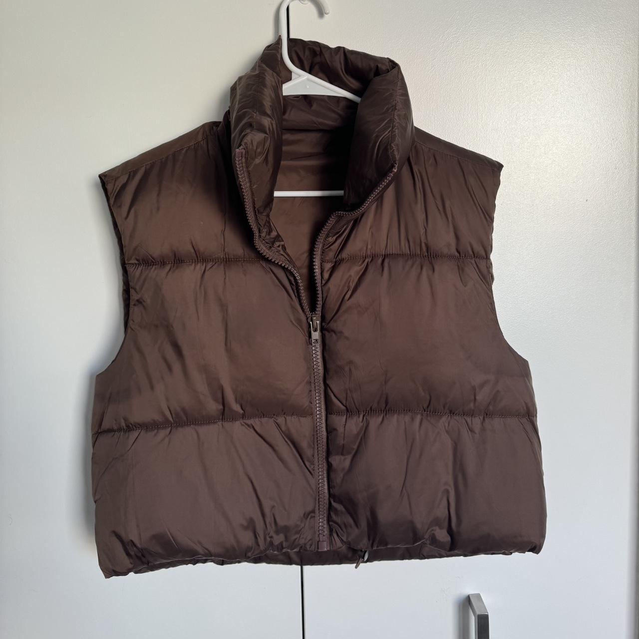 Brown cropped puffer vests - Depop