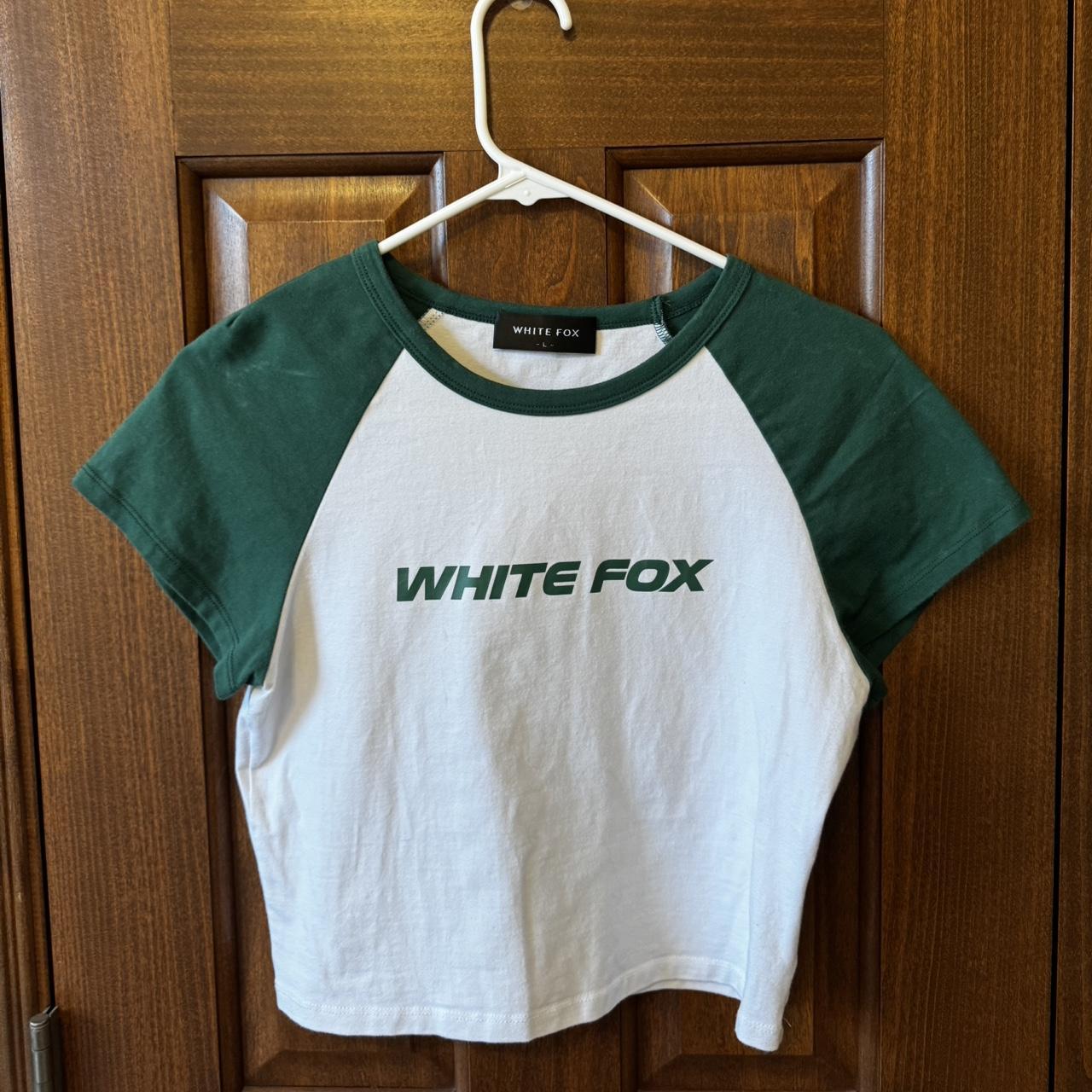 White Fox cropped baby tee Slight discoloration... - Depop