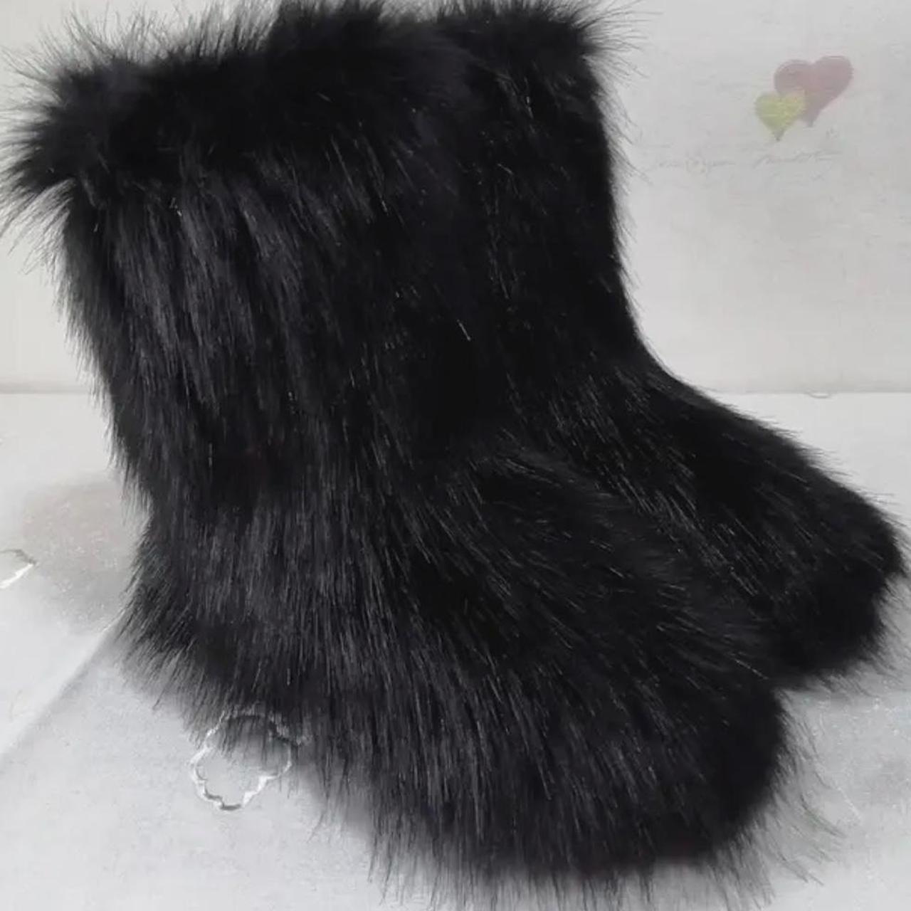 Black Fuzzy Boots Furry Shoes Warm Inside And Depop