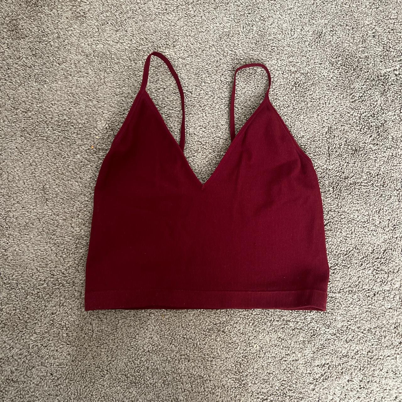 burgundy red tank top stretch material crop top size M - Depop