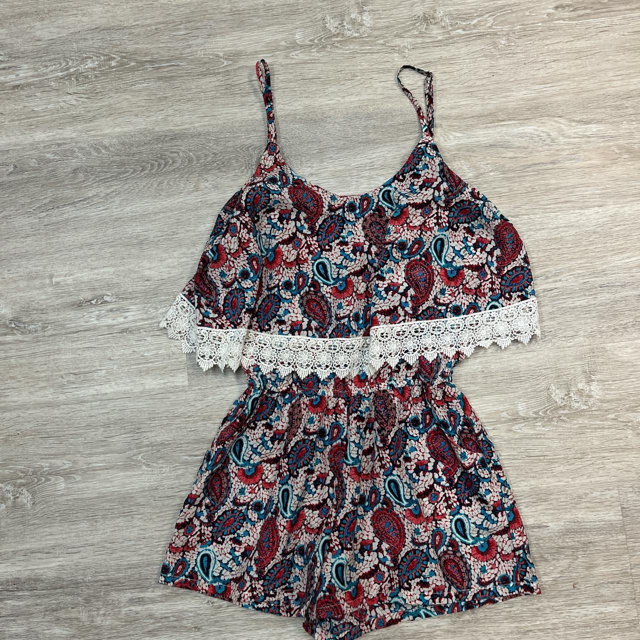 Printed romper with lace detailing. Purchased from... - Depop
