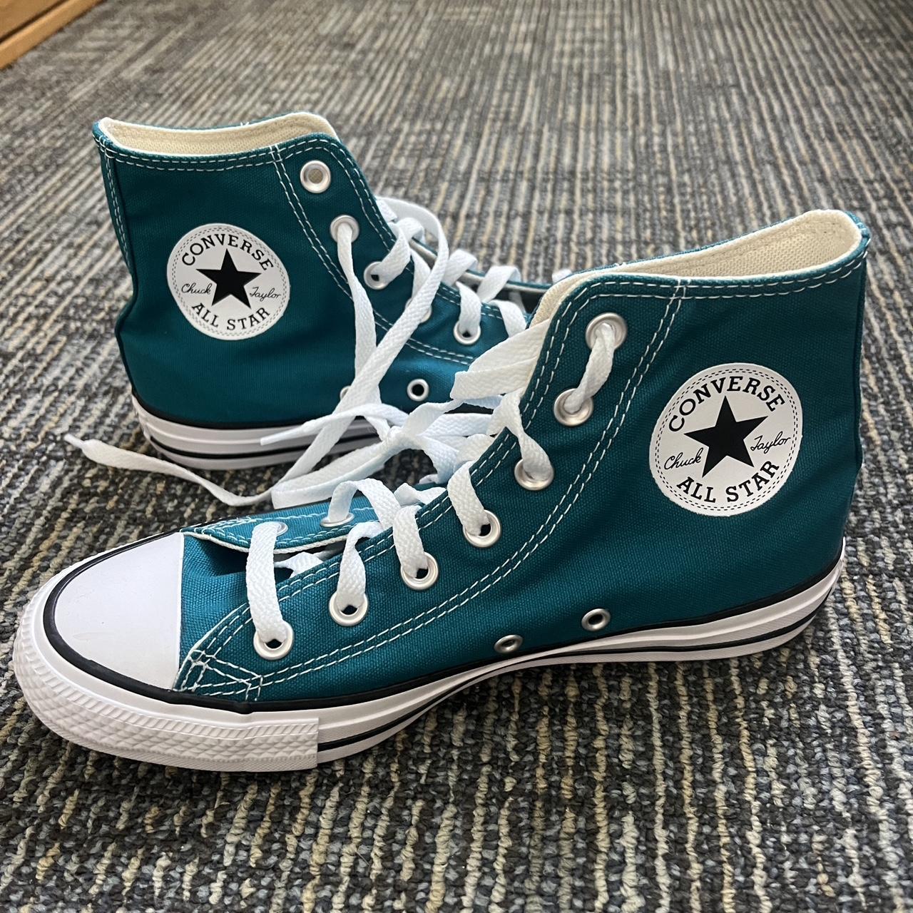 Teal converse Never worn - Depop