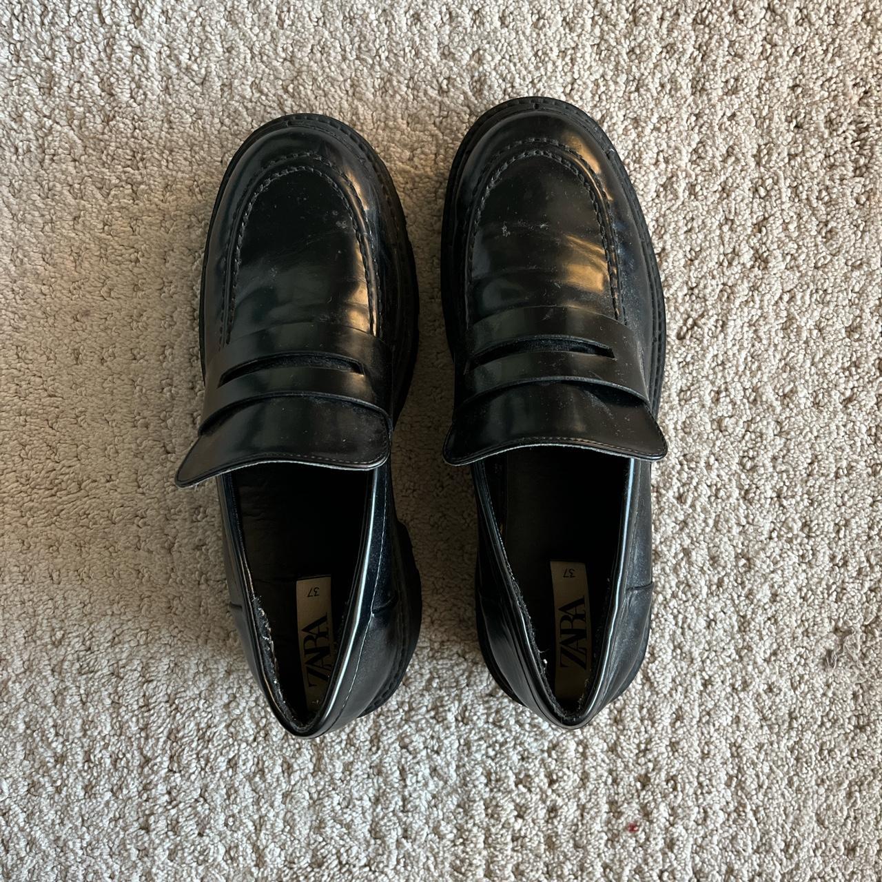 Zara black shiny loafers Size women’s 7 ... - Depop
