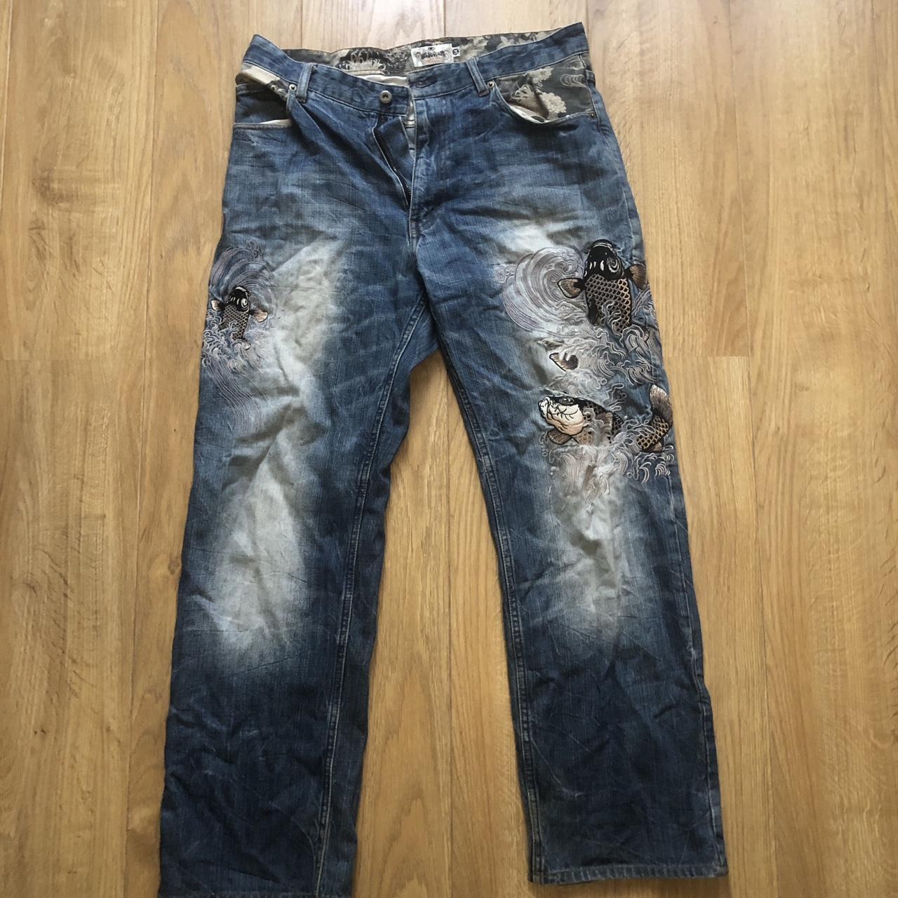 Karakuri Embroidered Japanese Denim Jeans Great... - Depop