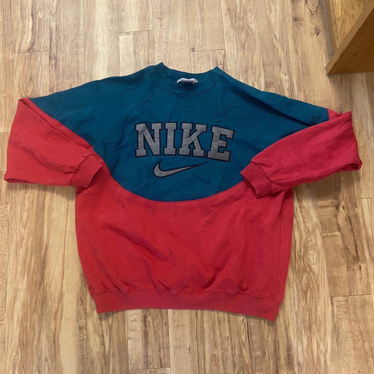 Nike Vintage rework jumper sweatshirt Large L red green - Depop