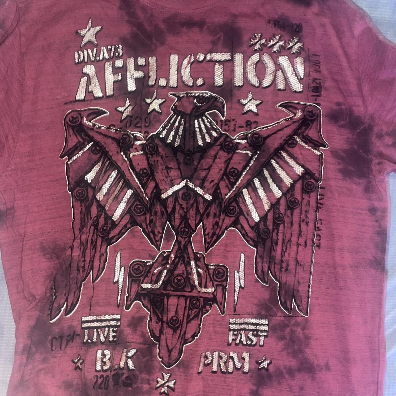 Affliction red and black spots t shirt - Depop