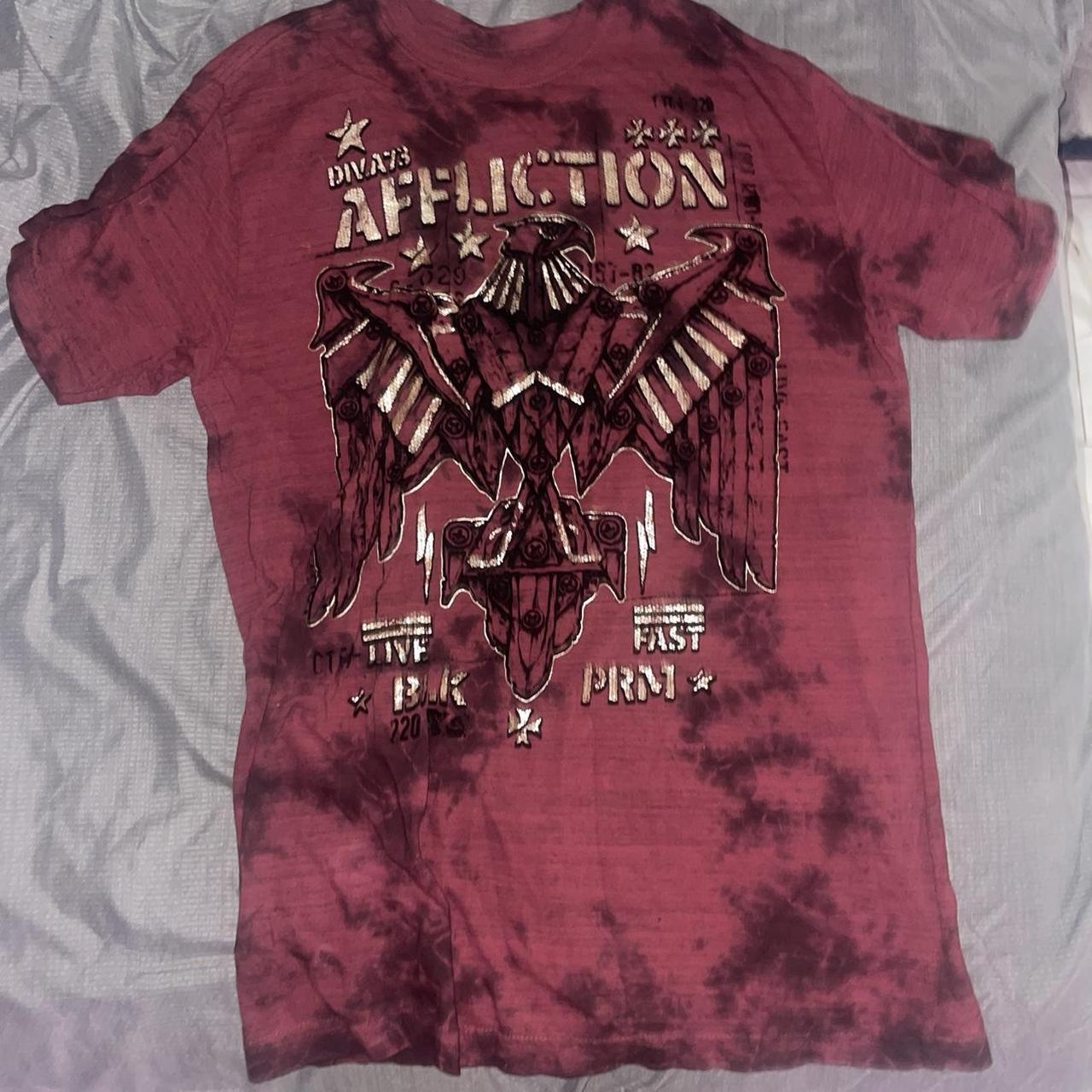 Affliction red and black spots t shirt - Depop