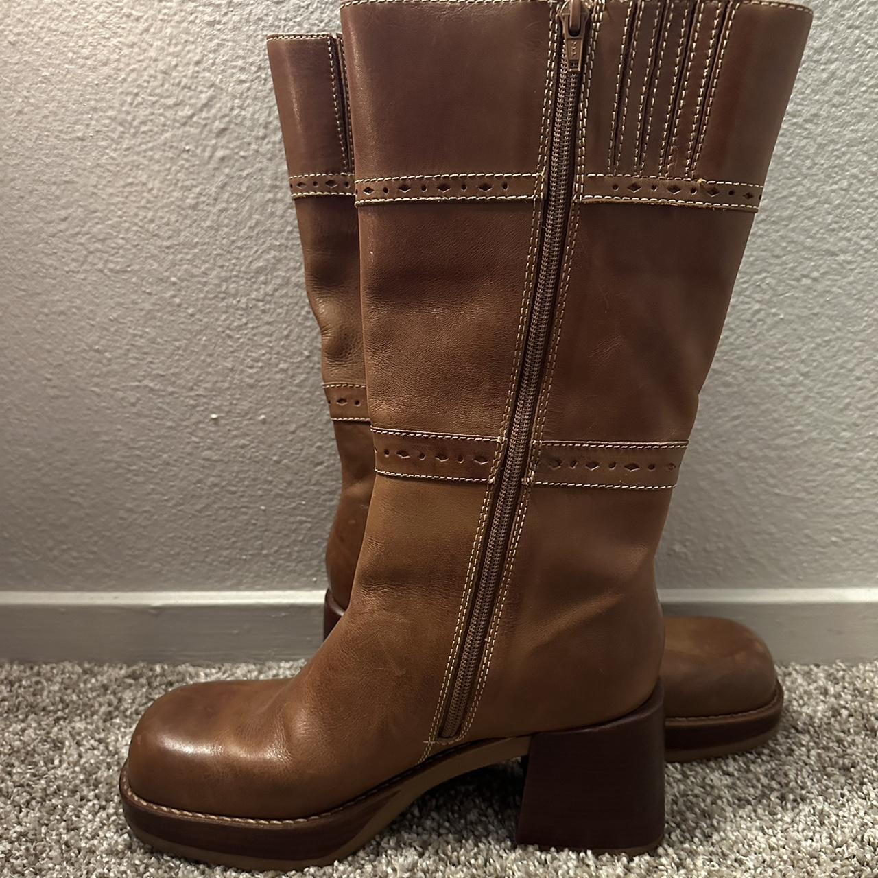 Vintage 90s y2k Skechers chunky tan platform leather... - Depop