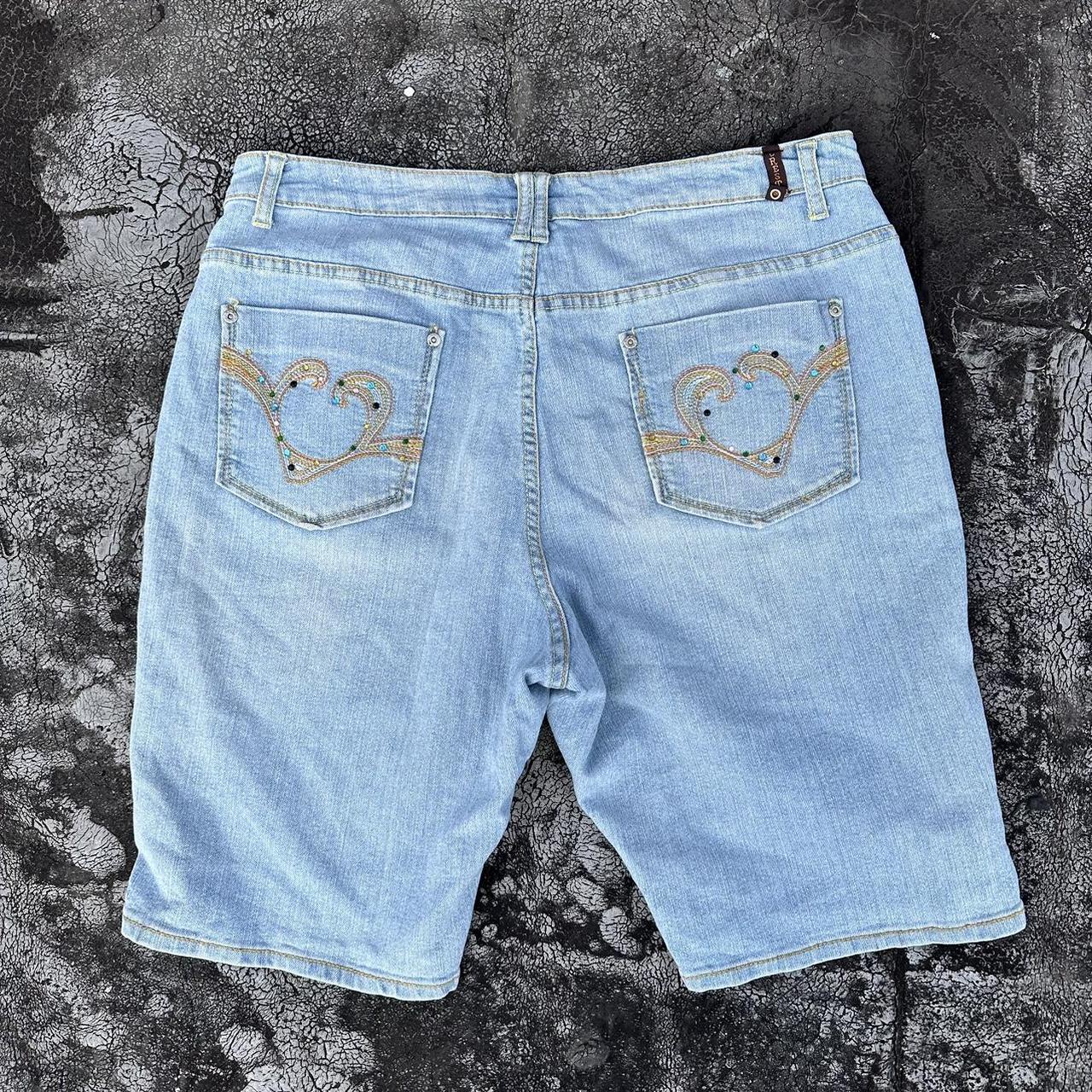 women’s jorts bejeweled detailing on back pockets... - Depop