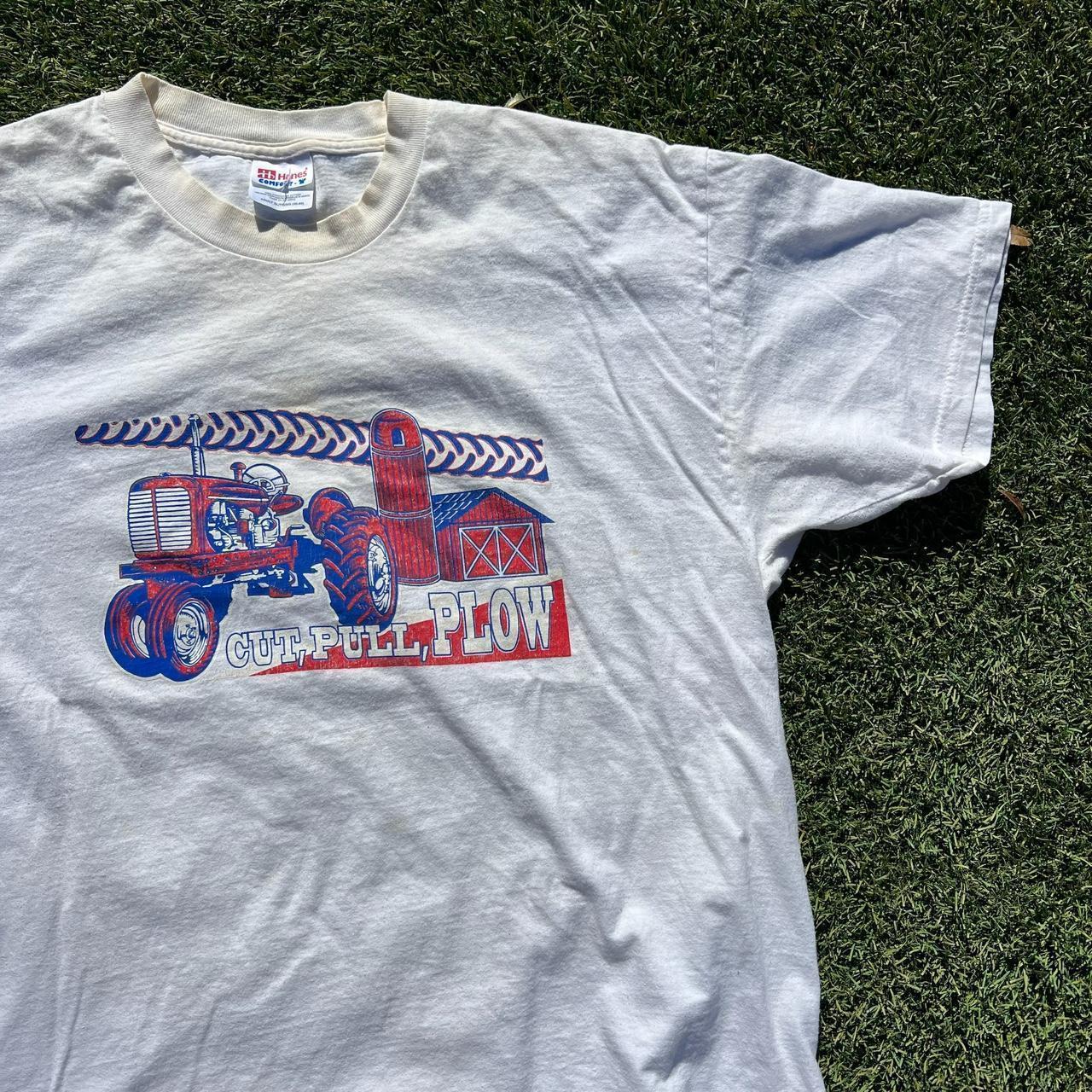 Vintage 90s Tractor Tee! Stained collar. light... - Depop