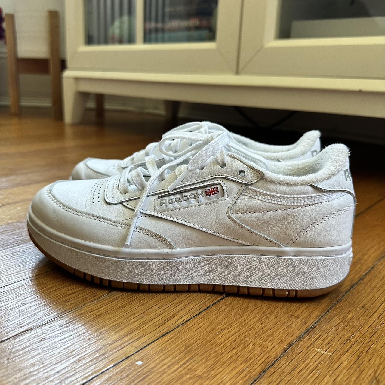 reebok club c double in white & gum!! only worn... - Depop