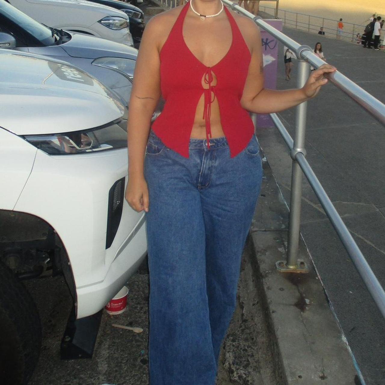 tie front red top - perfect stranger - worn... - Depop