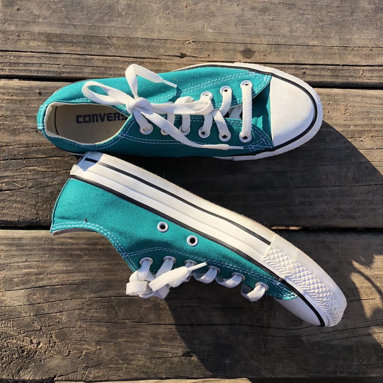 Teal Converse low tops, size 5 Gently worn, still... - Depop