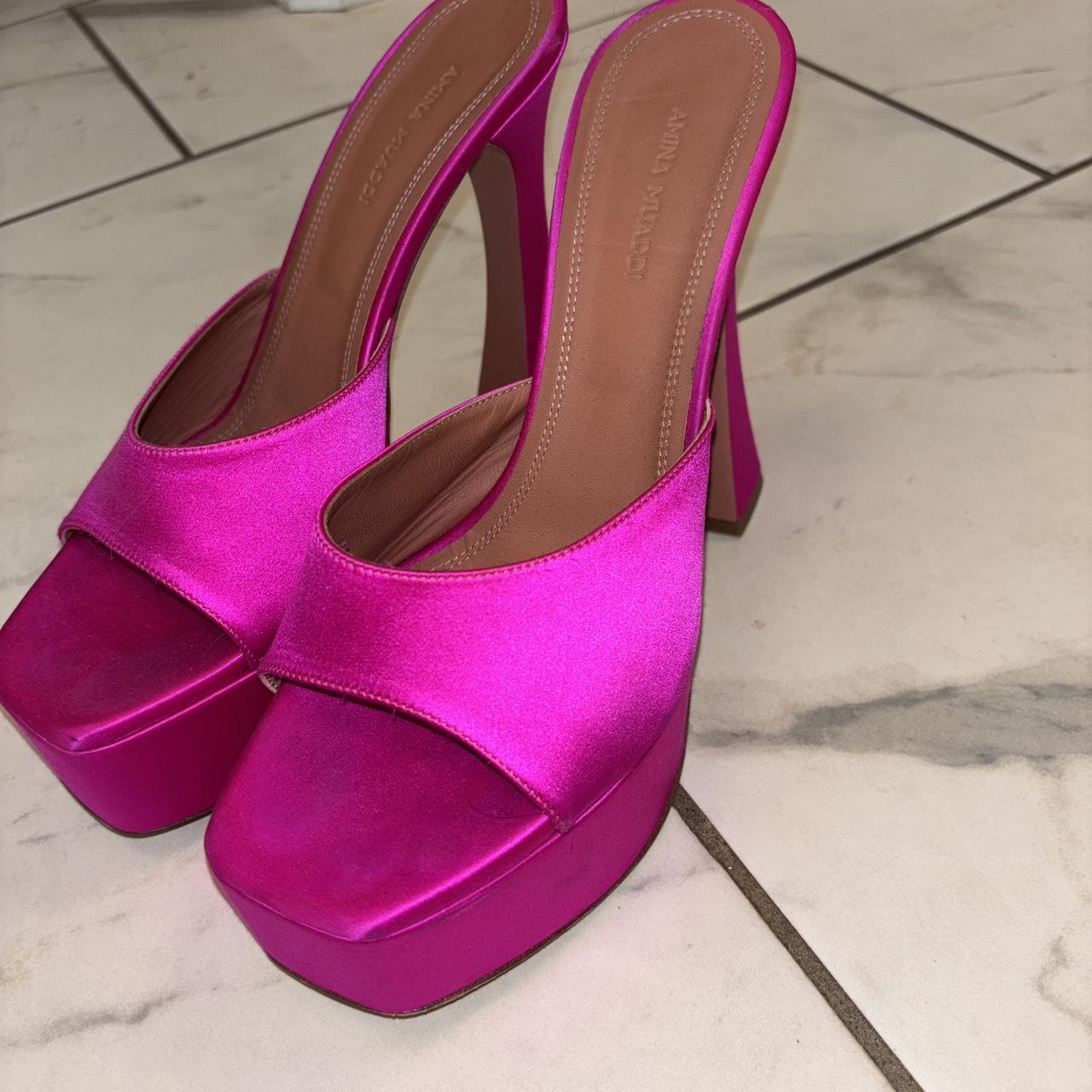 Amina muaddi satin fuchsia platform heels in good... | Depop