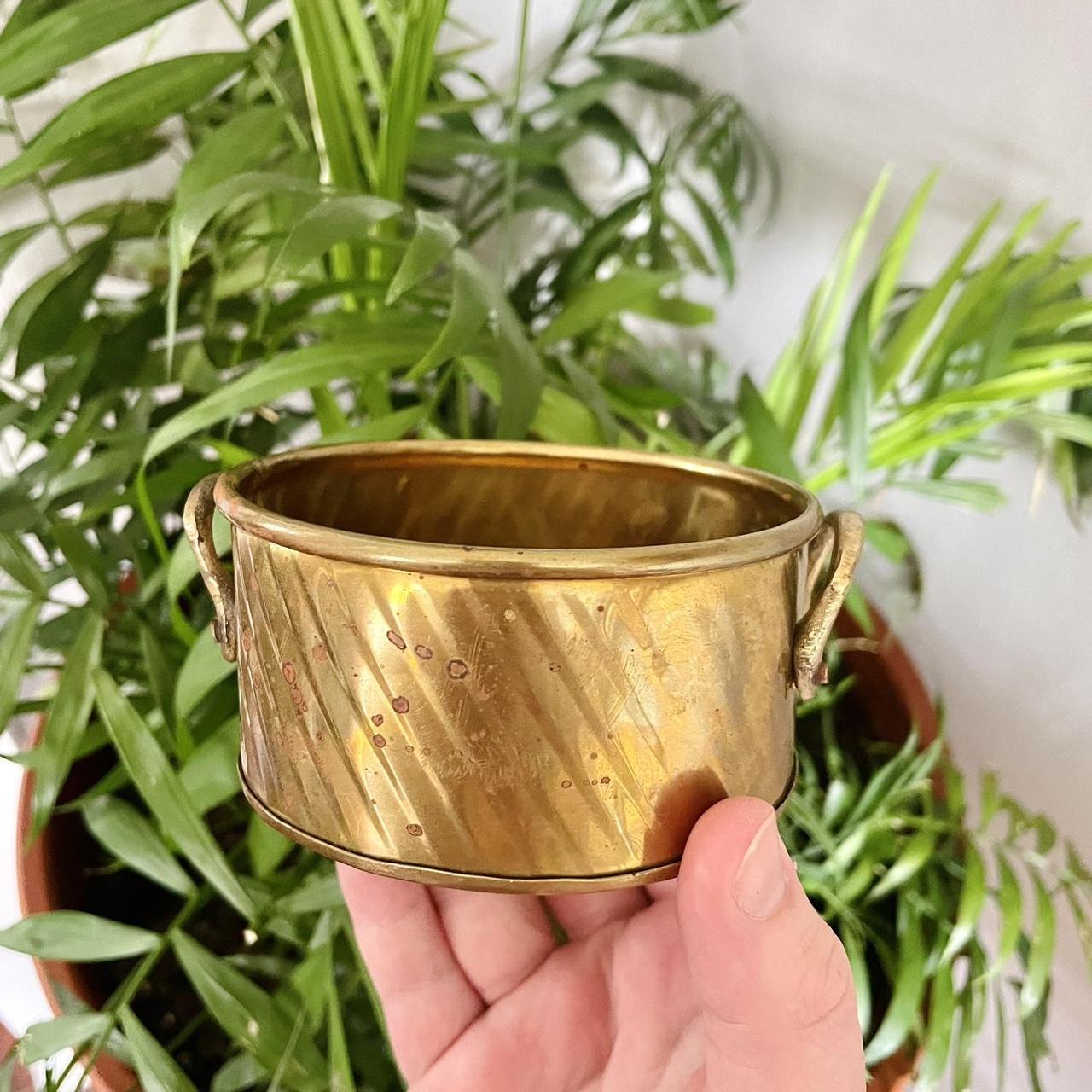 Small Round Vintage Brass Flower Pot With Handles... - Depop