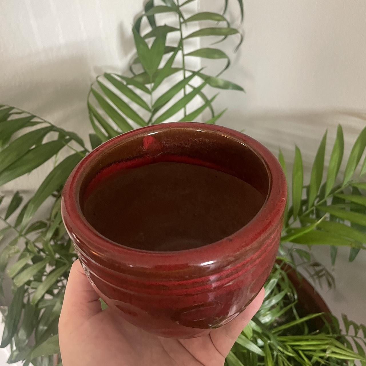 Red Ceramic Flower Plant Pot With Drainage Hole. In... - Depop