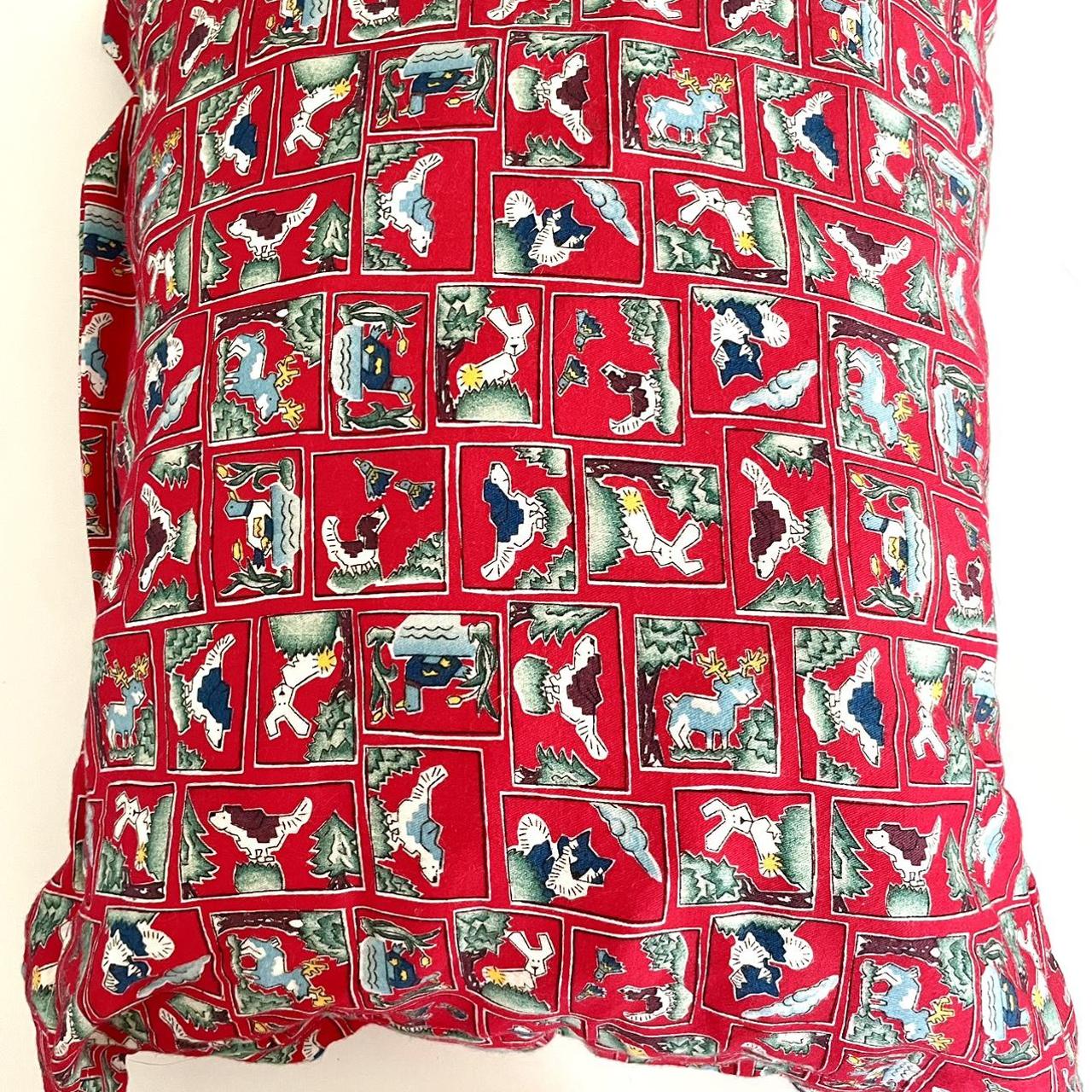 Vintage Handmade Over Stuffed Red Dog Print Pillow.... - Depop