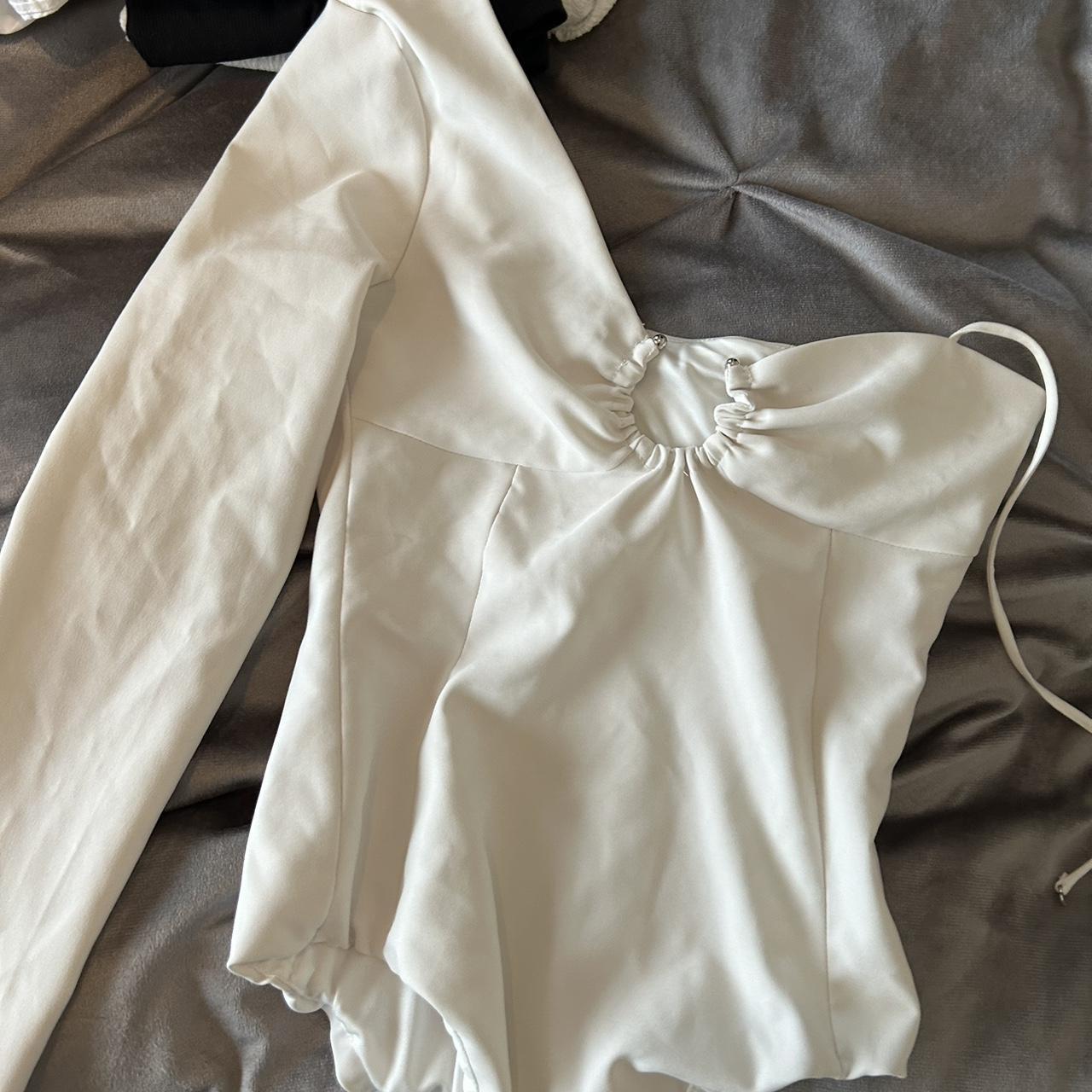 zara one shoulder body suit worn once size... - Depop