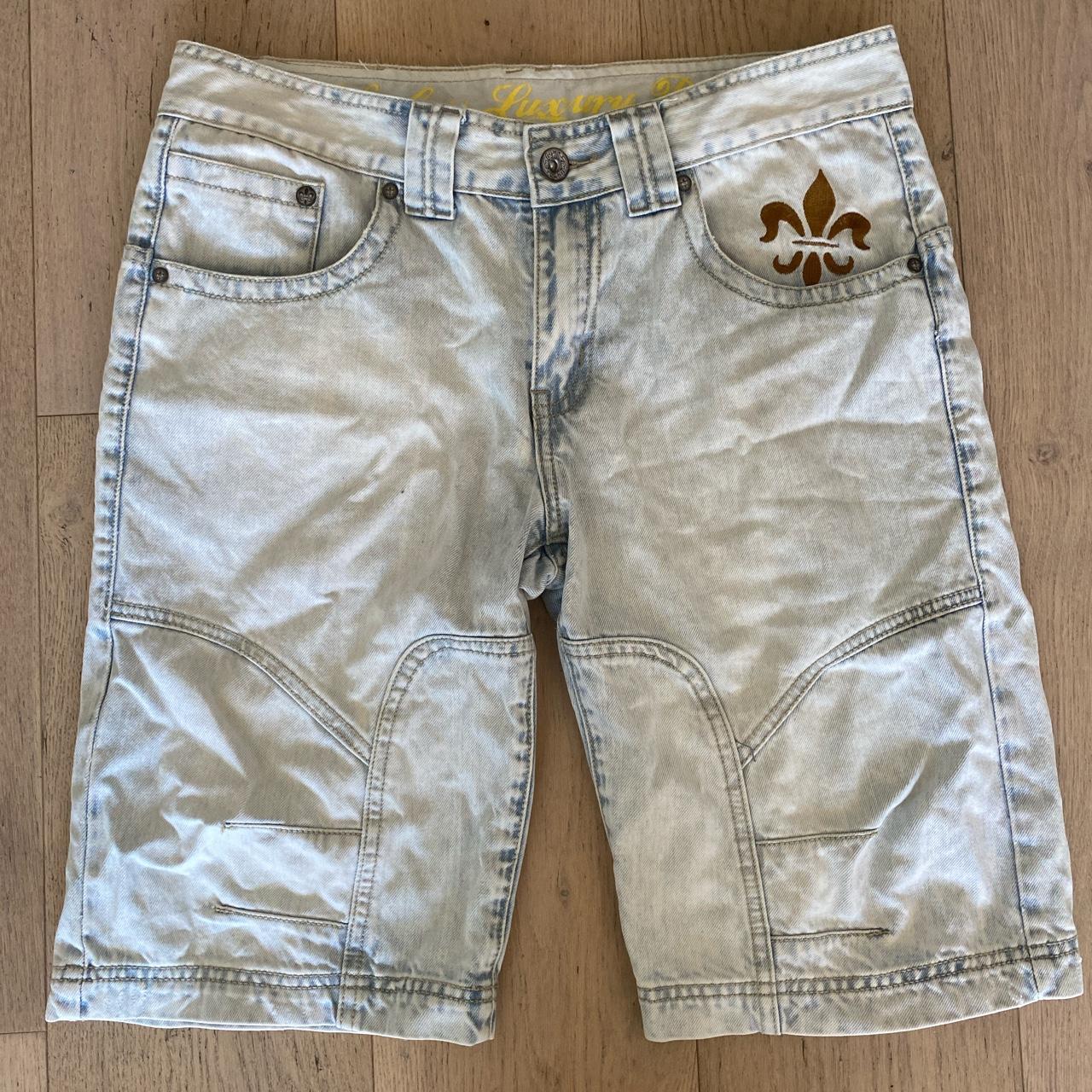 Men’s affliction style Jorts light wash denim Super... - Depop