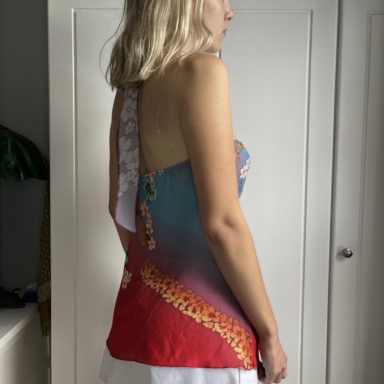 Y2k 00’s bright boho tropical flower print halter... - Depop