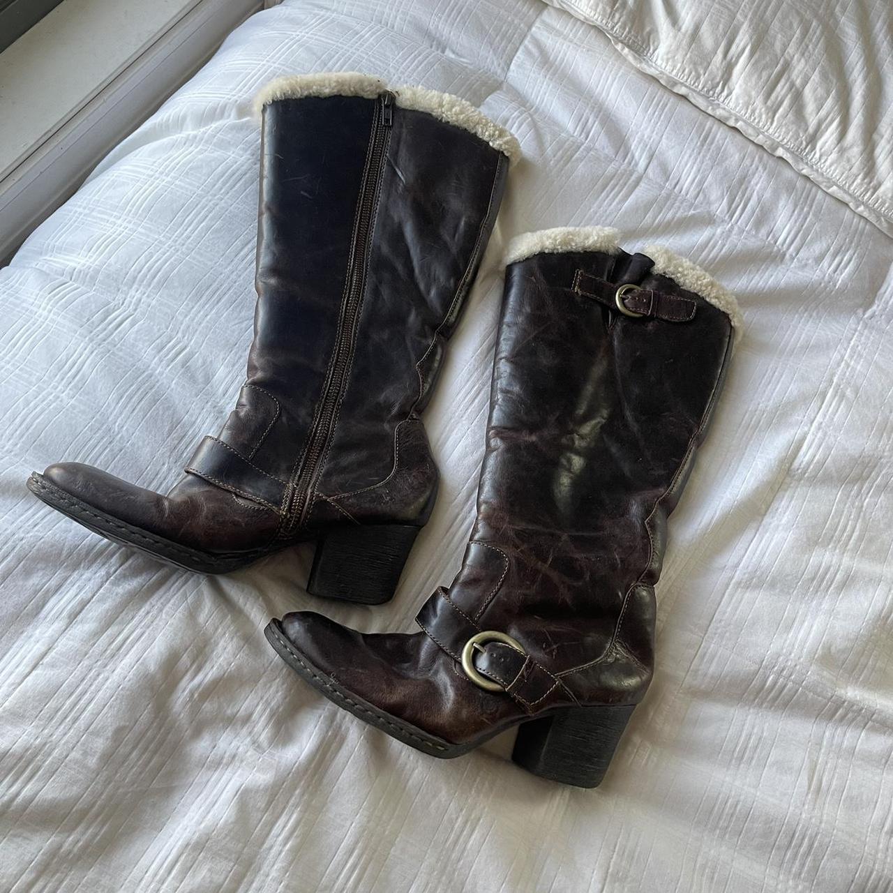 Born Women's Brown and Cream Boots | Depop
