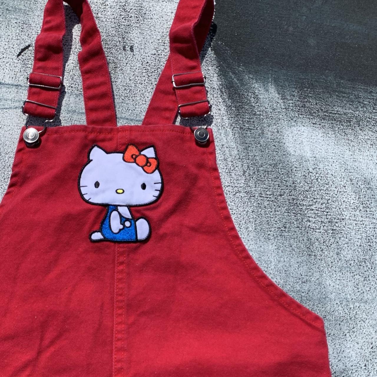 Hello Kitty Red Denim Overalls Skirt Size Youth... - Depop