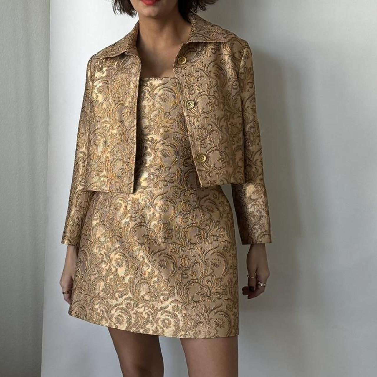 scanlan theodore - gold tapestry dress and crop... - Depop