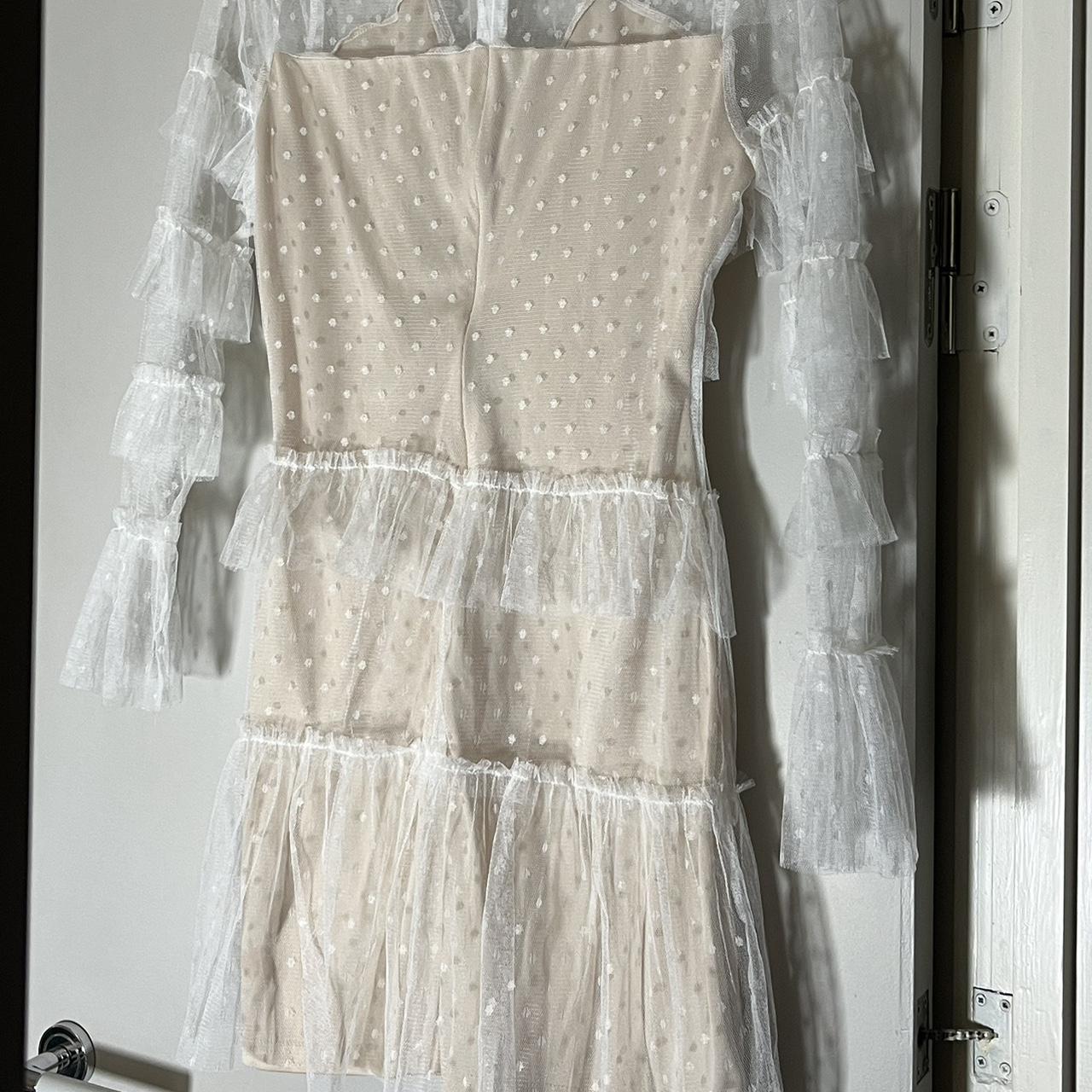 Sheer ruffle lace dress Uk size 14 White with nude... - Depop
