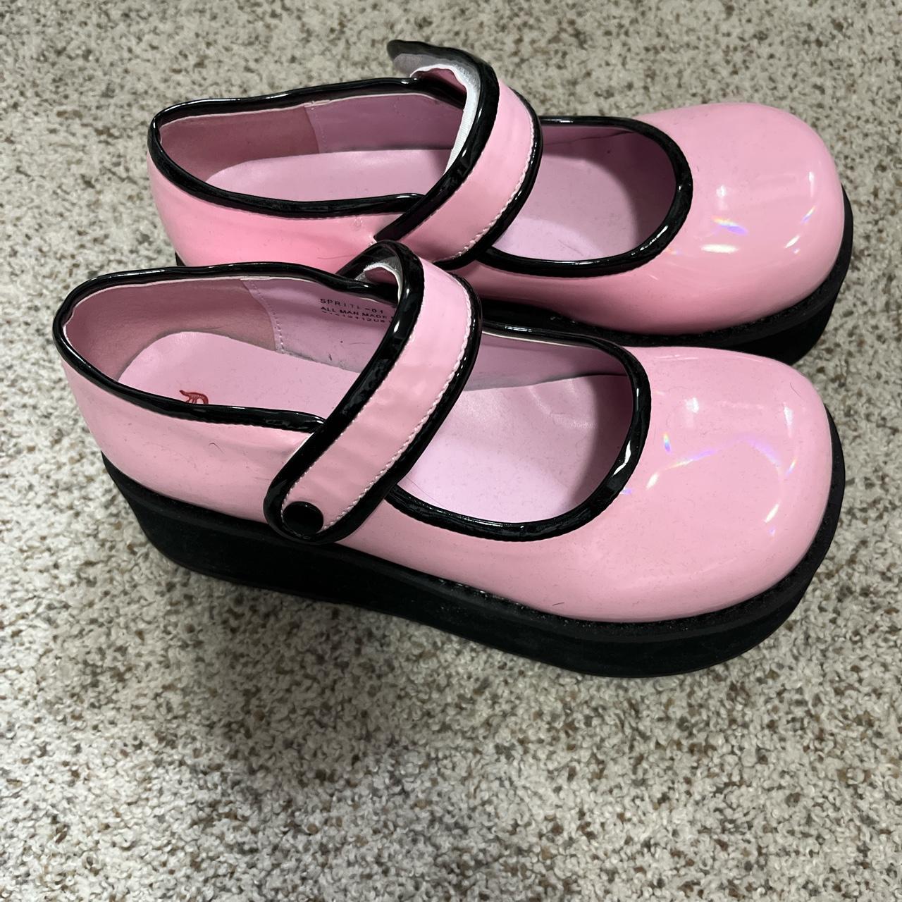 Pink demonia platforms with Velcro strap Barely... - Depop