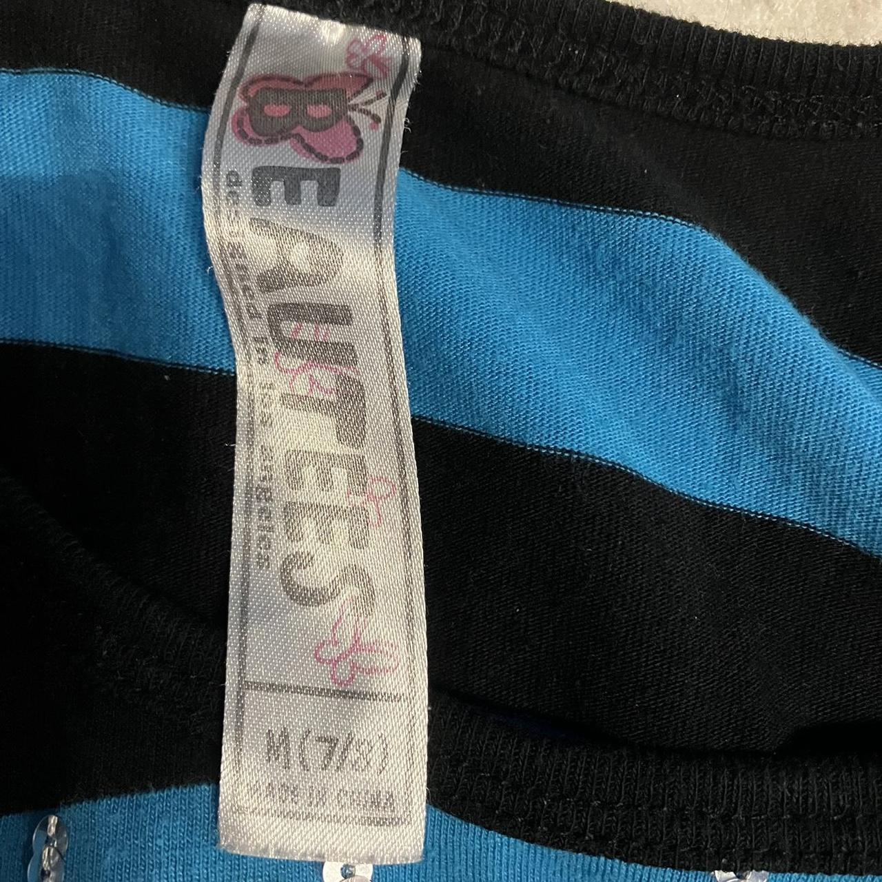 y2k Beautees blue / black striped tee shirt... - Depop