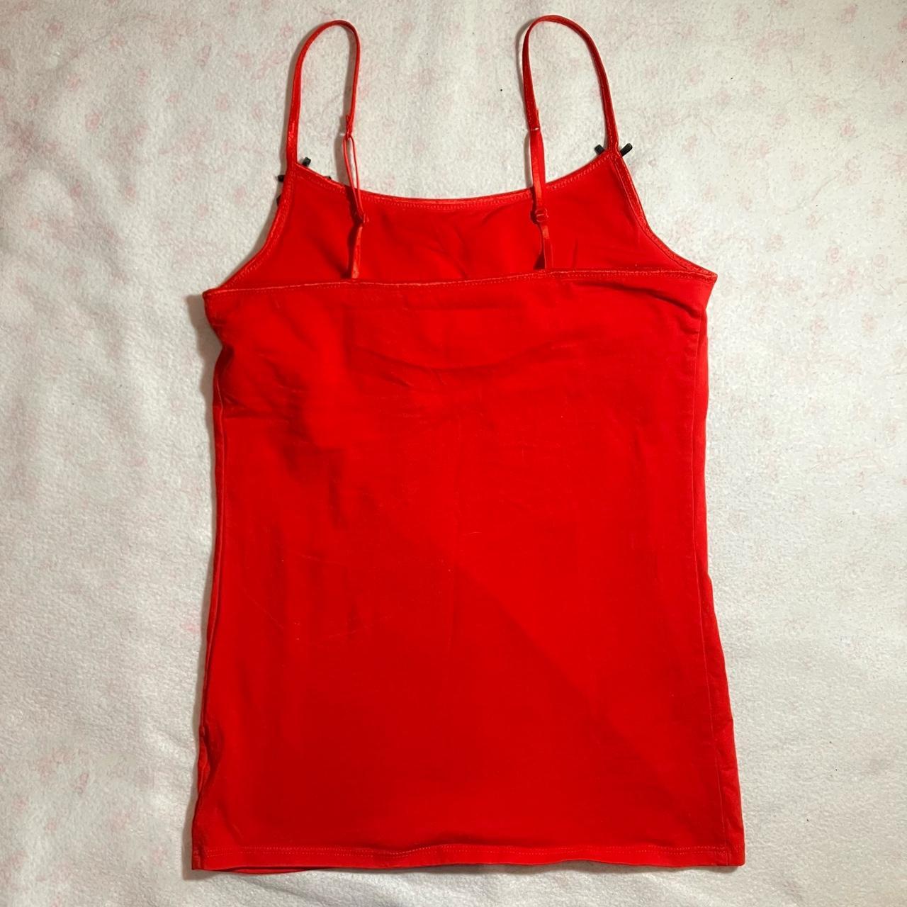 red fitted tank top cami w dainty black satin bows... - Depop