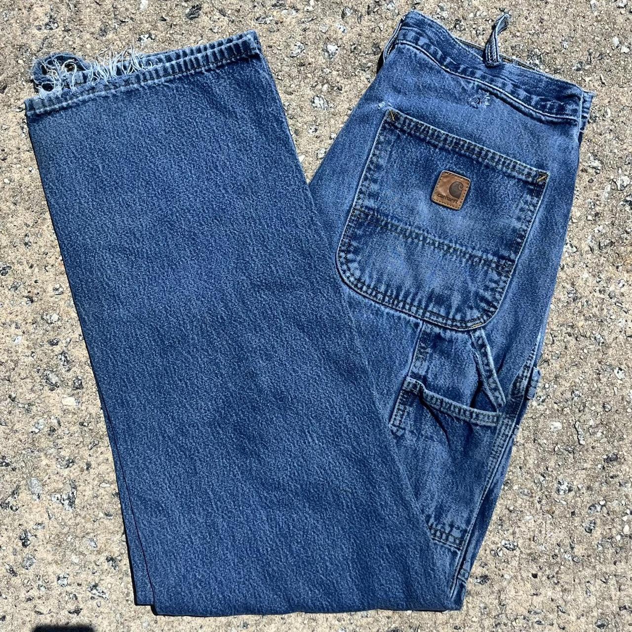 Carhartt Carpenter Distressed Blue Jeans!! ~Awesome... - Depop