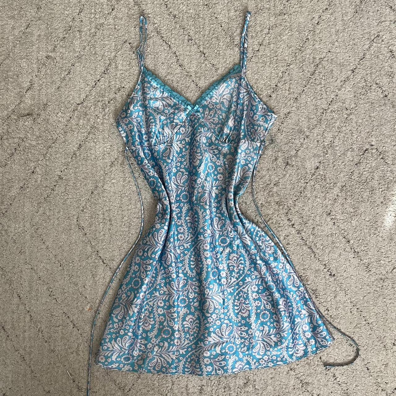colorful patterned slip dress -ties on back for an... - Depop