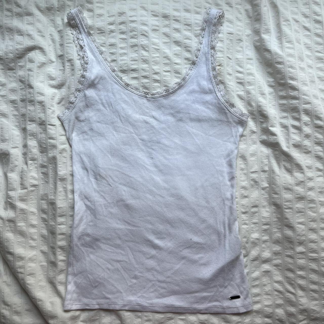 basic white tank top with lace trim. super cute and... - Depop