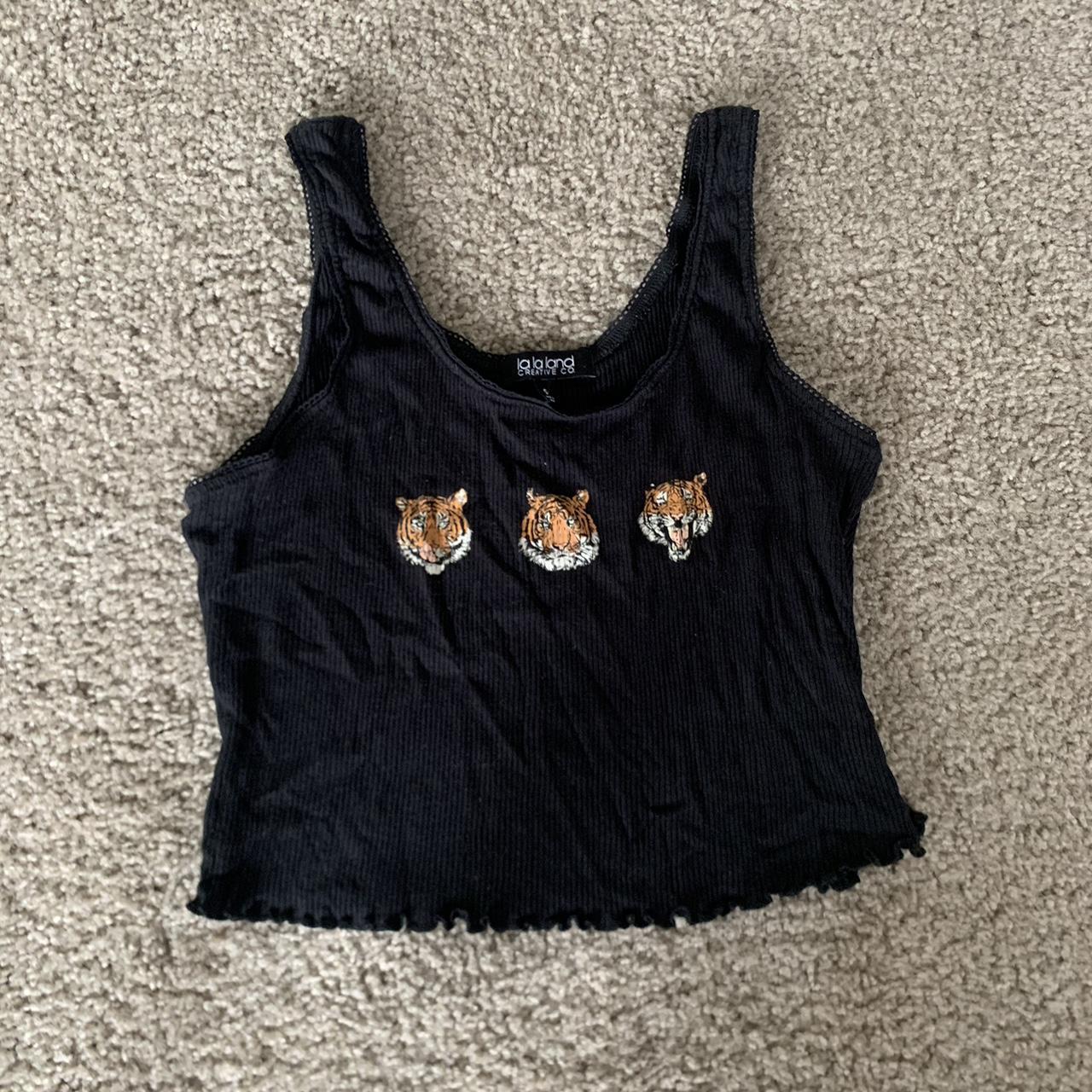Black and orange tiger crop top tank #tank #tiger... - Depop