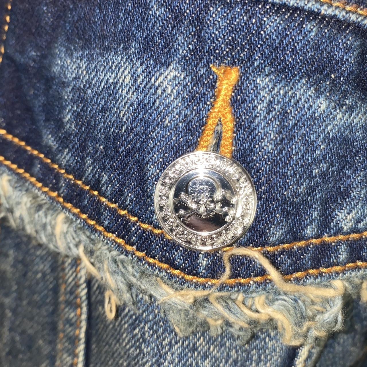 Revenge embroidered tribal denim jacket Size : XXL... - Depop