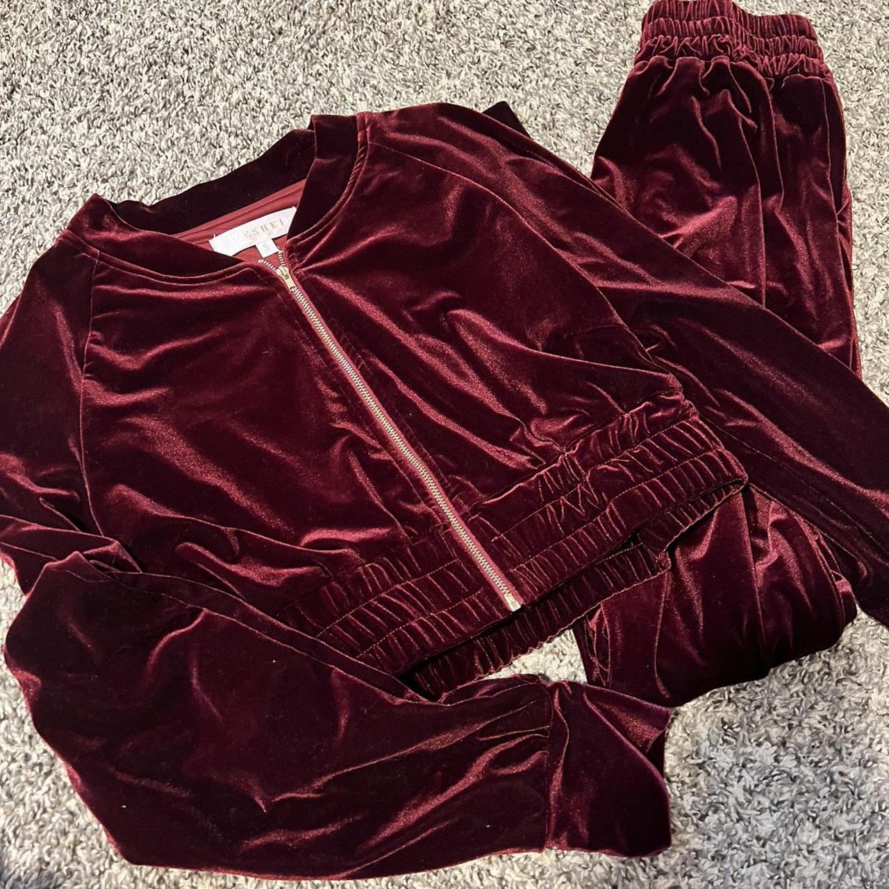 meshki red velour tracksuit size small - Depop