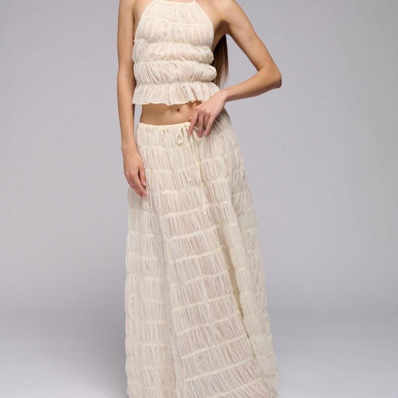 Two piece pleated skirt / top set Ivory white ,... - Depop