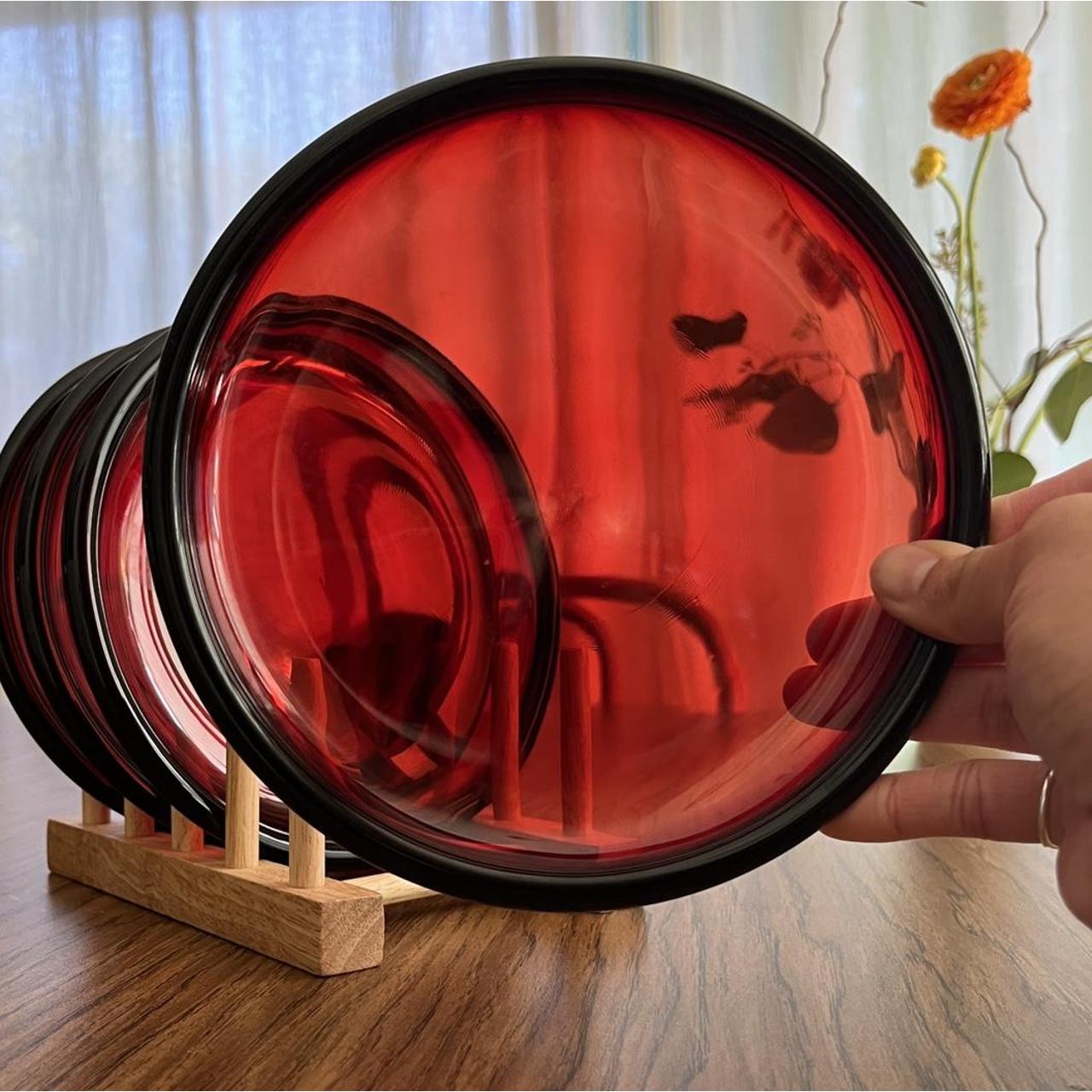 Cranberry Red Glass Plates Set of 4, Diameter -... - Depop