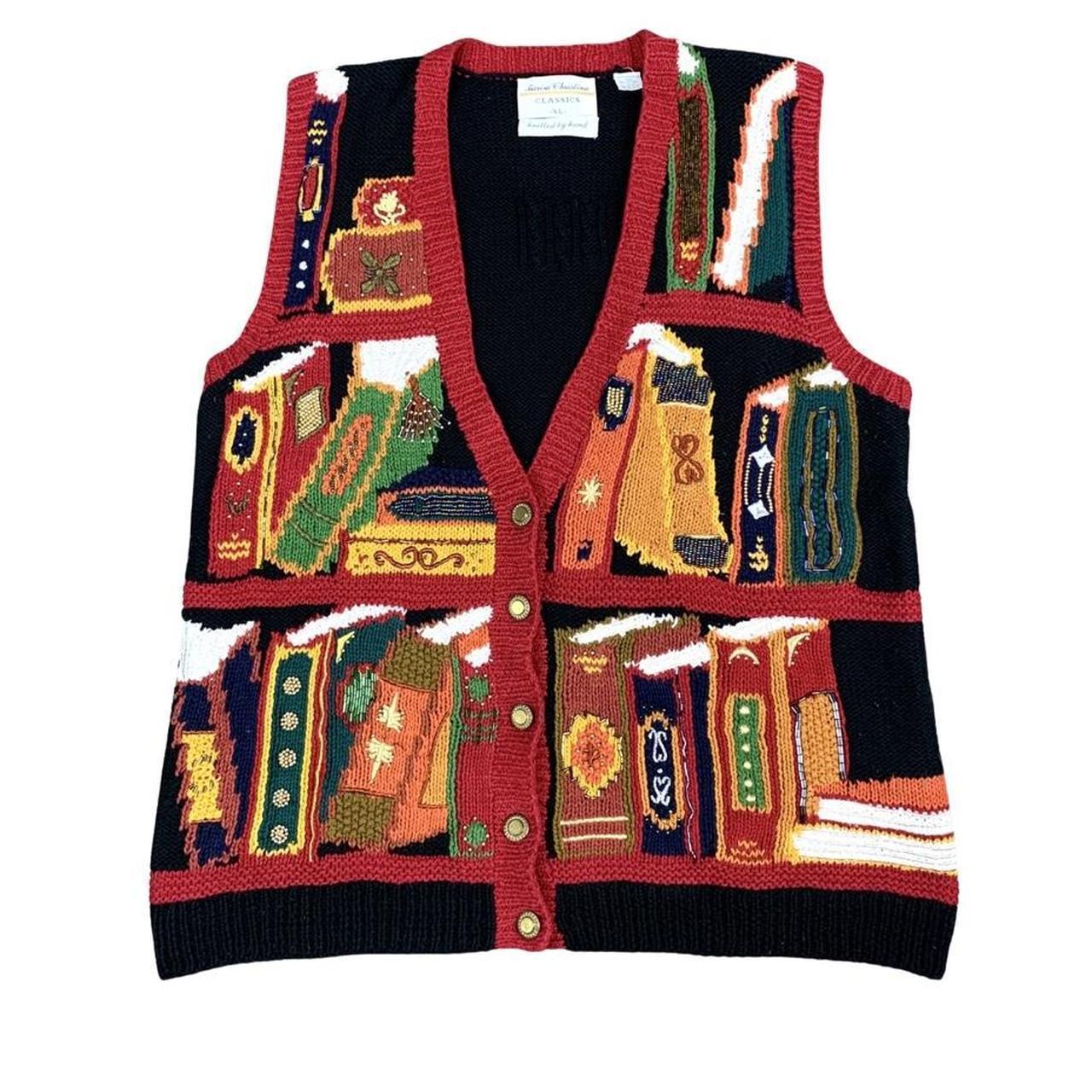 Vintage 90s Knit Book Cardigan Insane... - Depop