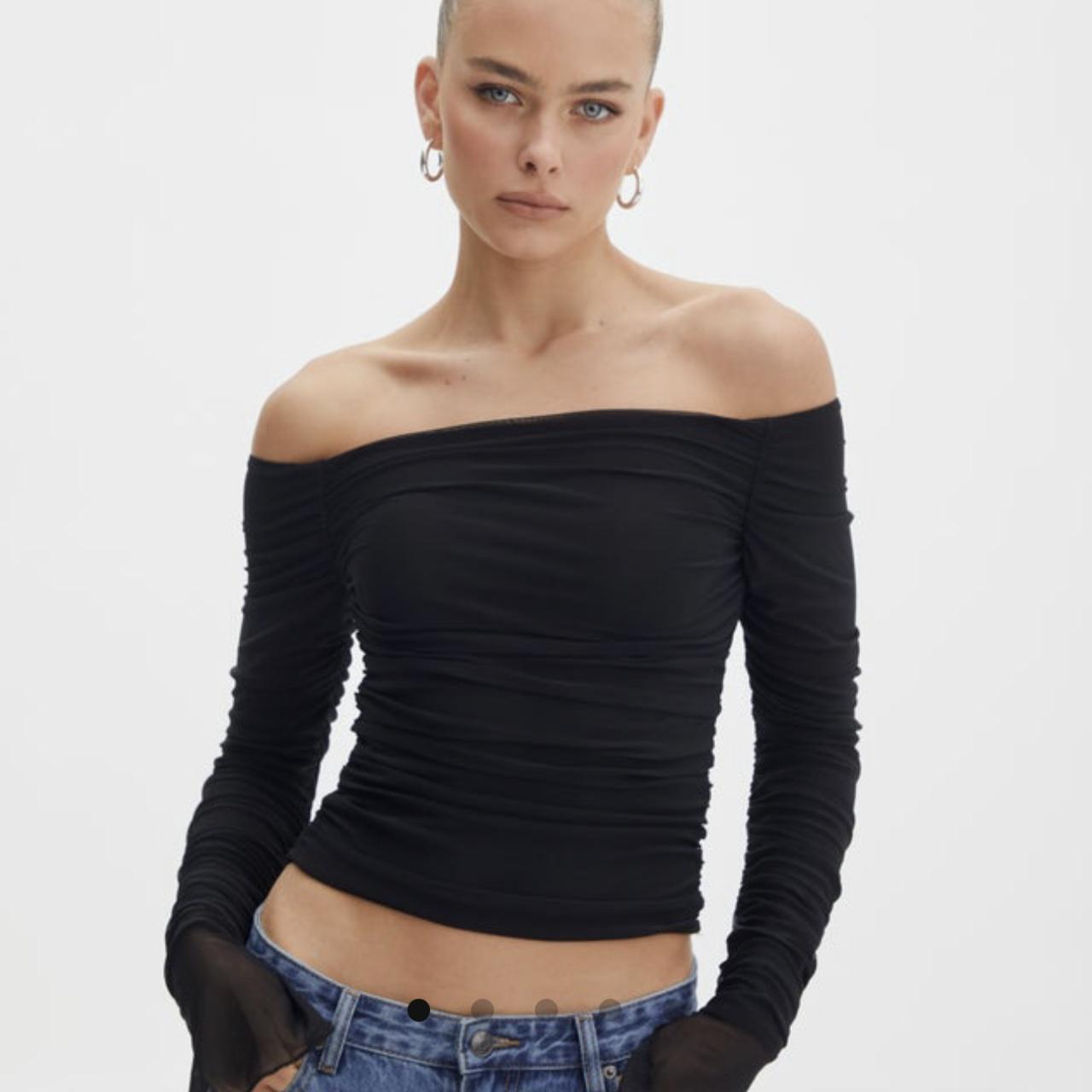 GLASSONS RUCHED MESH OFF SHOULDER TOP BLACK 🖤 Size... - Depop