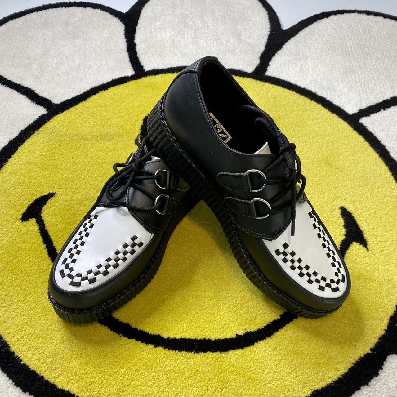 T.U.K. Men's Black and White Boots | Depop