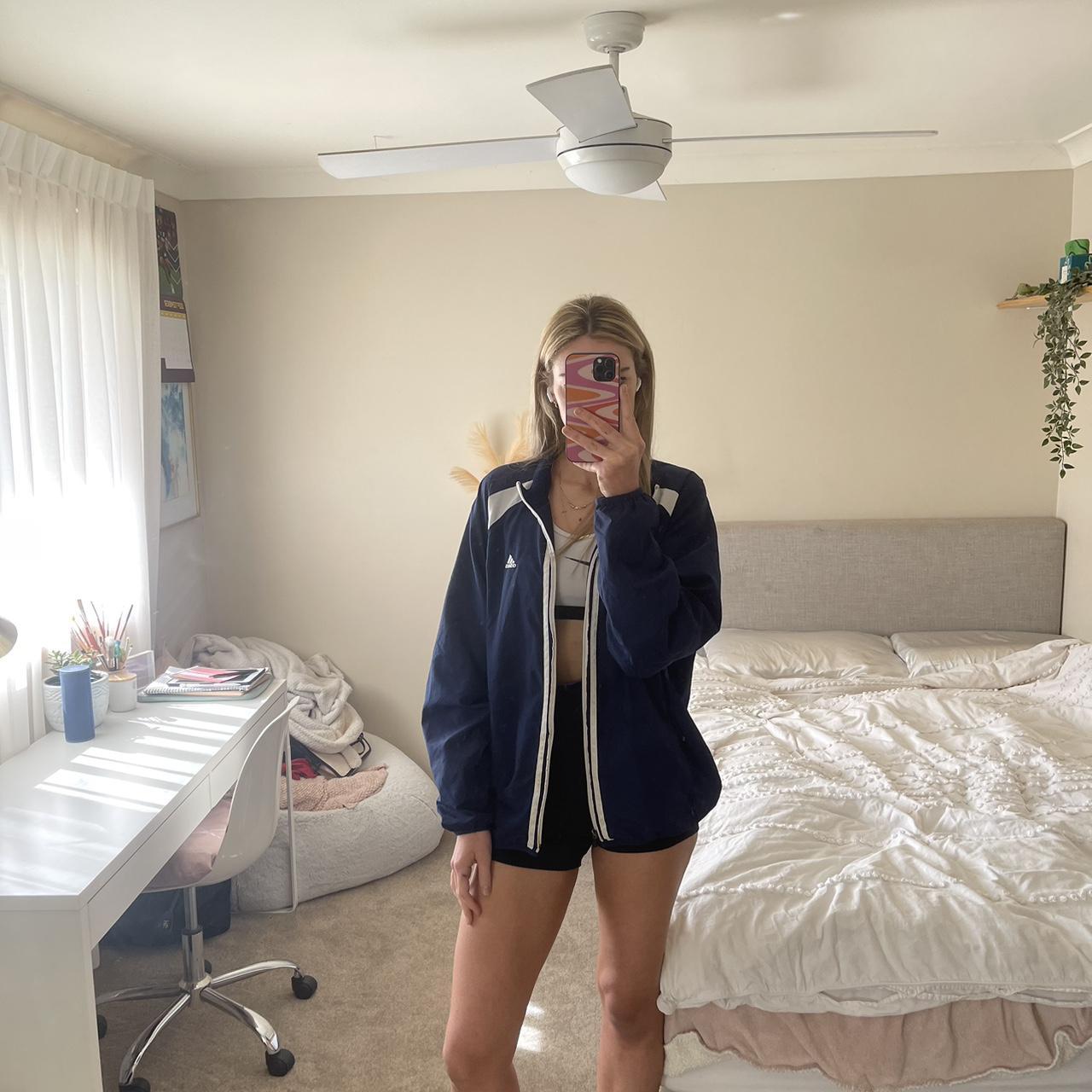 Vintage navy adidas spray jacket Size M Great condition - Depop