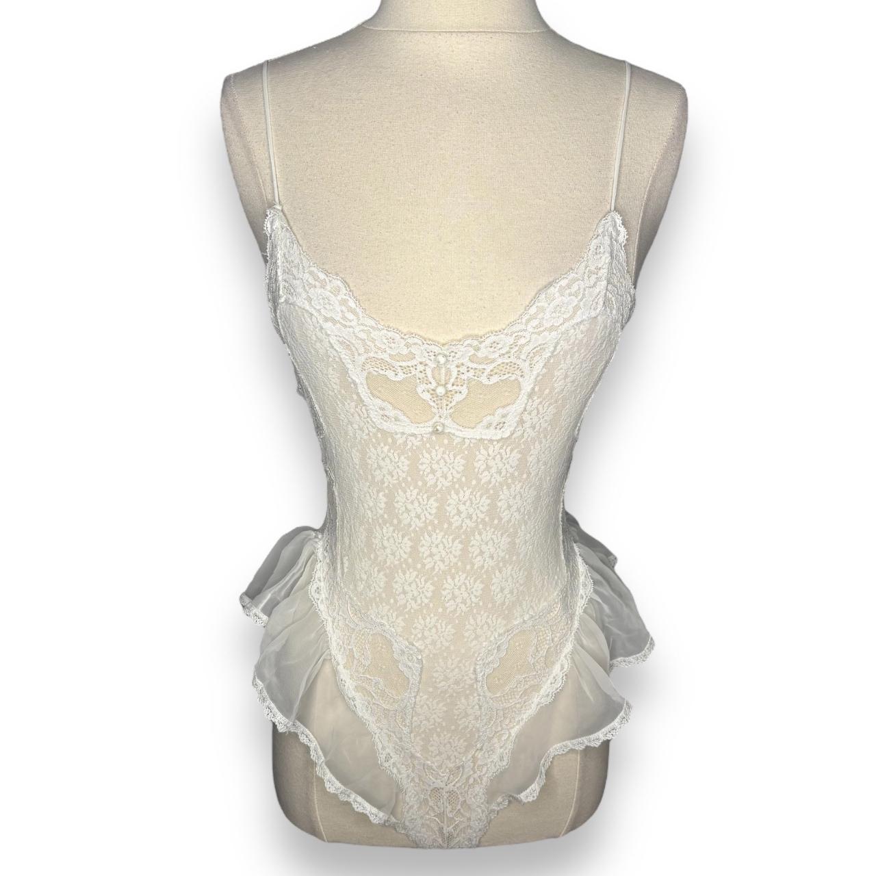 Vintage Circa 2000 White Lace Sheer Teddy Ruffle... - Depop