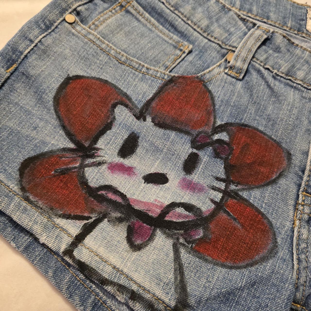 hello kitty hand painted shorts waist 74cm... | Depop