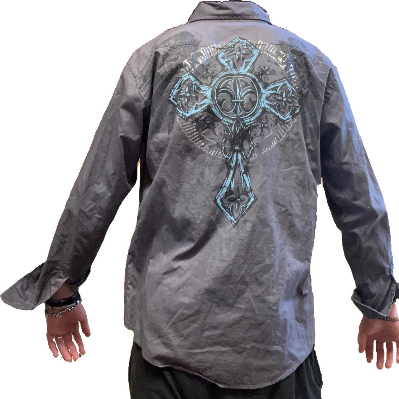 Vintage Y2K Cyber Cross Button Up Shirt >size... - Depop